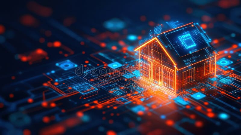 Futuristic Smart Home Design with Digital Elements Stock Illustration ...
