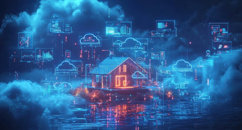 Futuristic Smart Home in a Digital Cloud Environment Stock Image ...