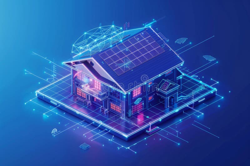 Futuristic Smart Home Concept with Solar Panels. Digital Illustration ...