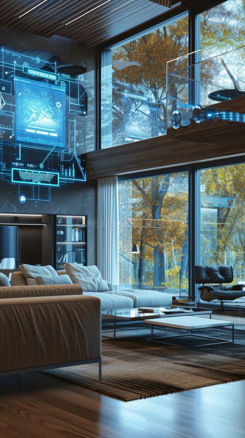 Futuristic Smart Home with Digital Interface Integration Stock Photo ...