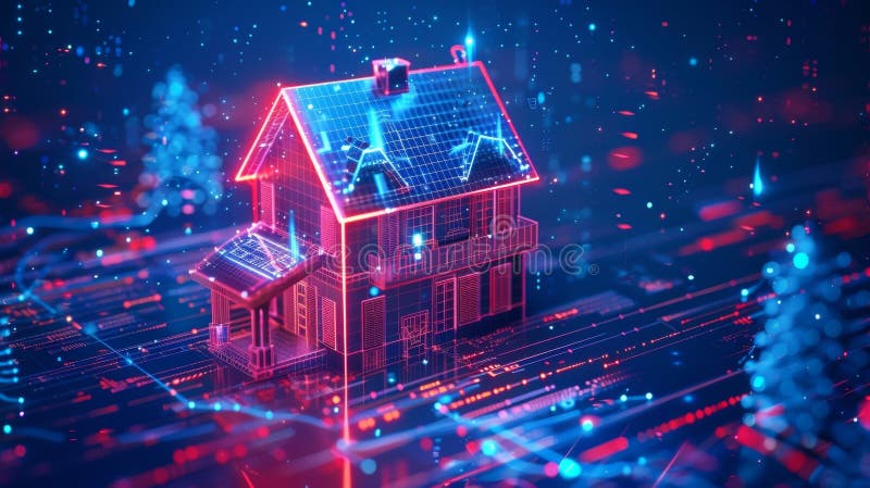 Futuristic Smart Home Emerging from Technological Circuitry Stock Photo ...