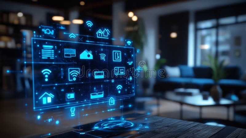 Futuristic Smart Home Hub with Holographic Interface Controlling ...