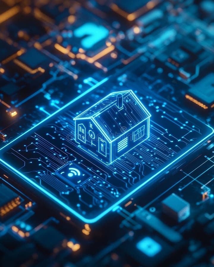 Futuristic Smart Home Hub with Touchscreen Interface and Holographic ...