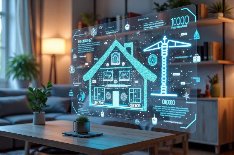 Futuristic Smart Home Interface Cozy Living Room Holographic Display ...