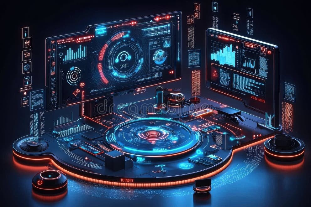 Futuristic Smart Home Interface with Data Visualization and High-Tech Controls Stock Image ...