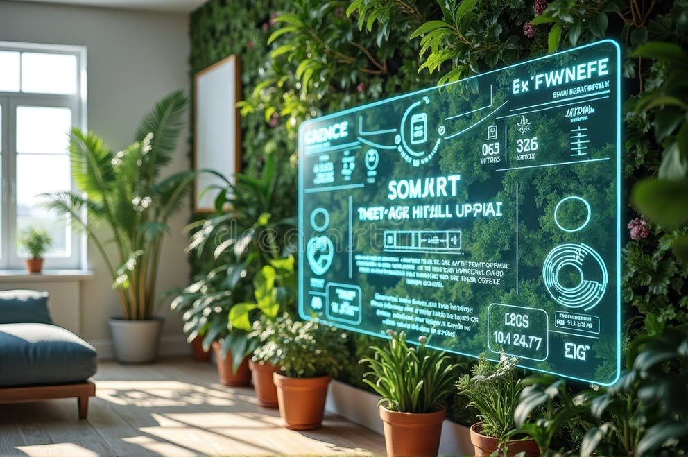 Futuristic Smart Home Interface with Indoor Plants in Modern Living ...