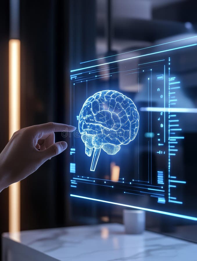A Futuristic Smart Home Interface Showcasing a Holographic Brain ...