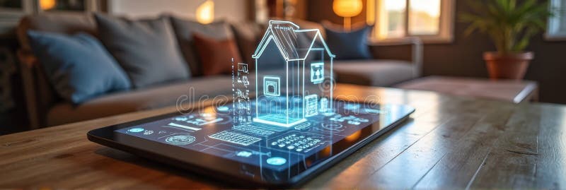 Futuristic Smart Home Interface on a Tablet in a Modern Living Room ...