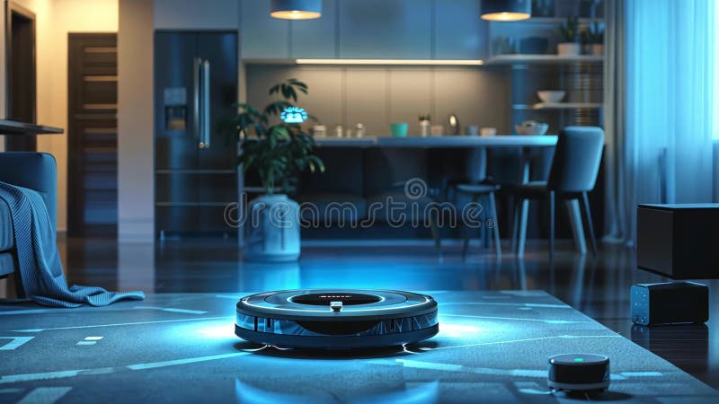 Futuristic Smart Home Interior with Autonomous Robot Vacuum in Modern ...