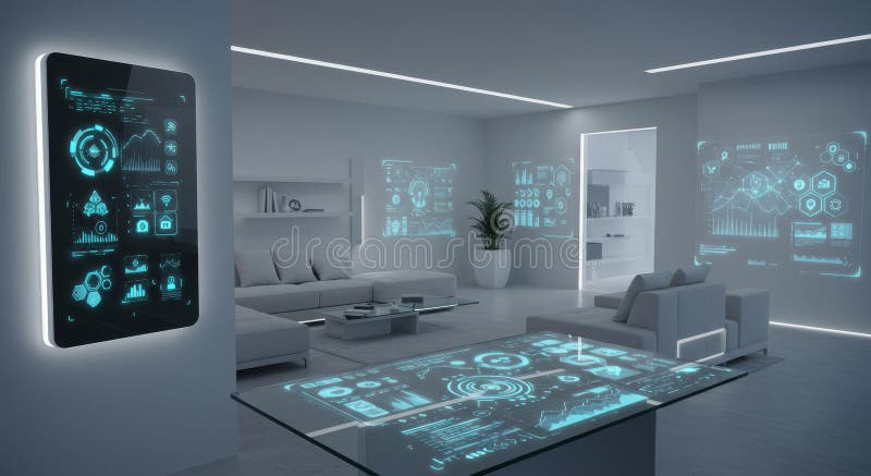 Futuristic Smart Home Interior with Holographic Interface and Digital ...