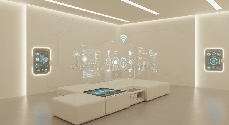 Futuristic Smart Home Interior with Holographic Interface and Digital ...
