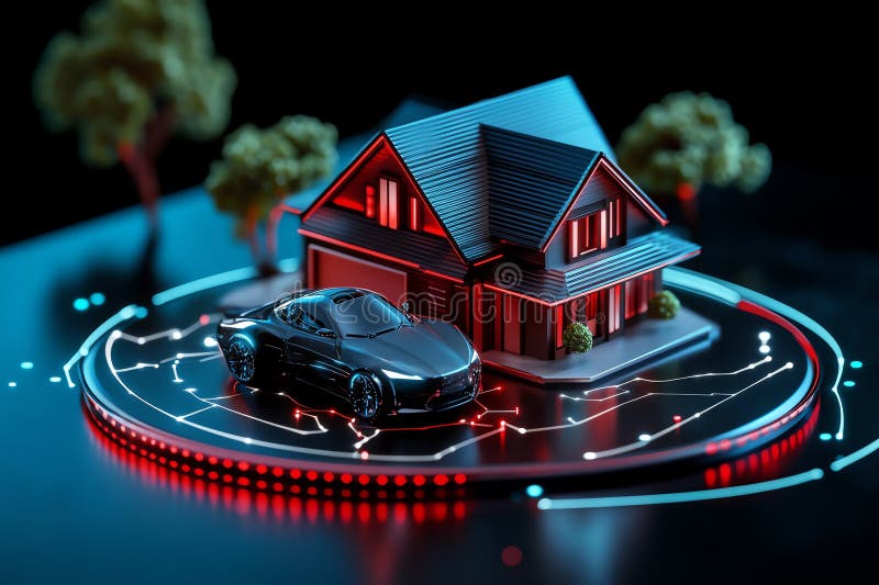 Futuristic Smart Home with a Modern Car, Highlighting Advanced ...