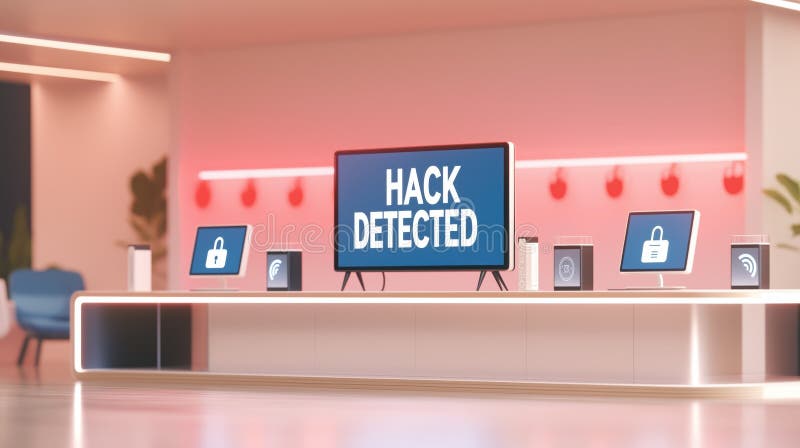 Futuristic Smart Home with Red Alert Lights Indicating a Security ...