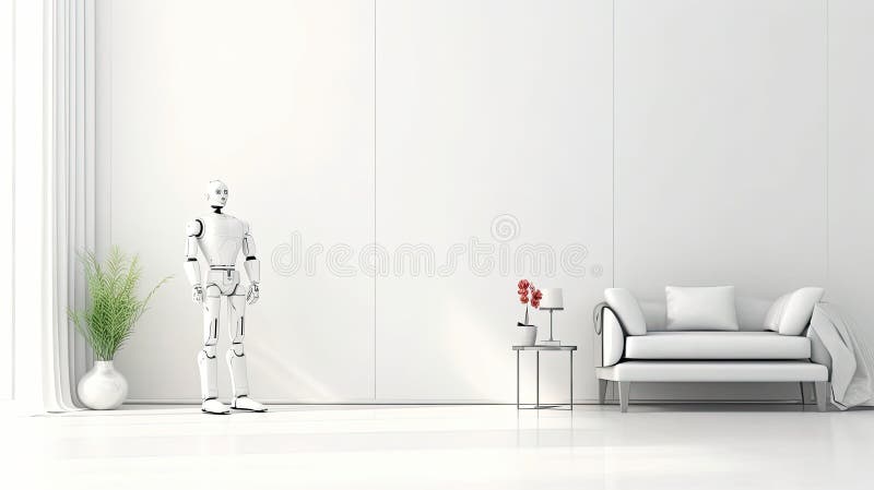 Futuristic Smart Home Robot Assistant Device in Living Room, AI ...