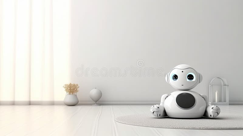 Futuristic Smart Home Robot Assistant Device in Living Room, AI ...