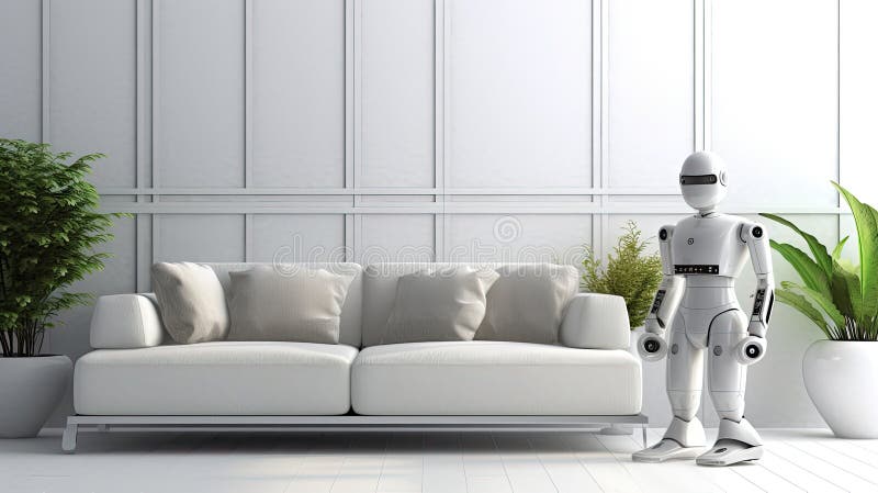 Futuristic Smart Home Robot Assistant Device in Living Room, AI ...