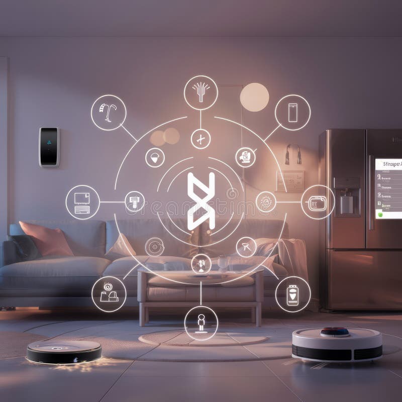 Futuristic Smart Home Scene with Multiple Connected Devices Stock ...