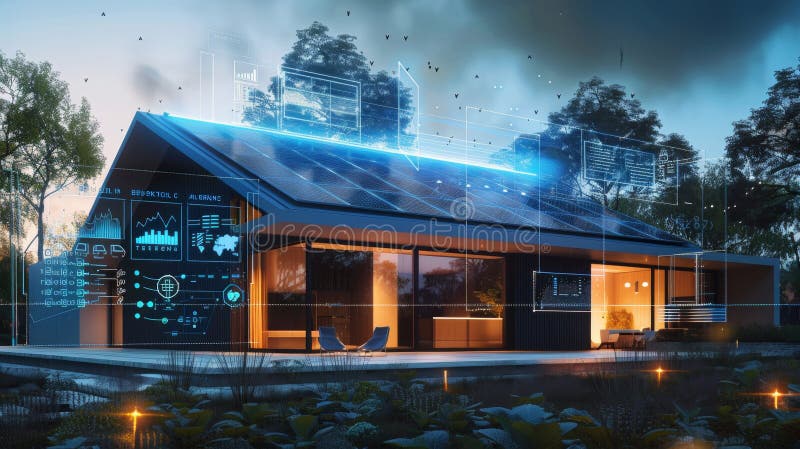 Futuristic Smart Home with Solar Panels and Digital Interface ...