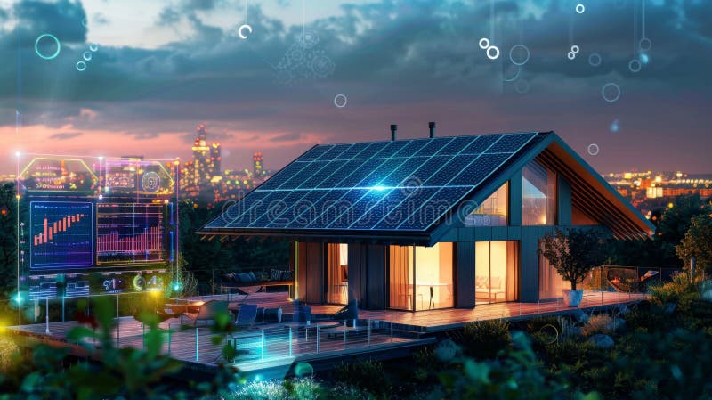 Futuristic Smart Home with Solar Panels at Sunset, Generative AI Stock ...