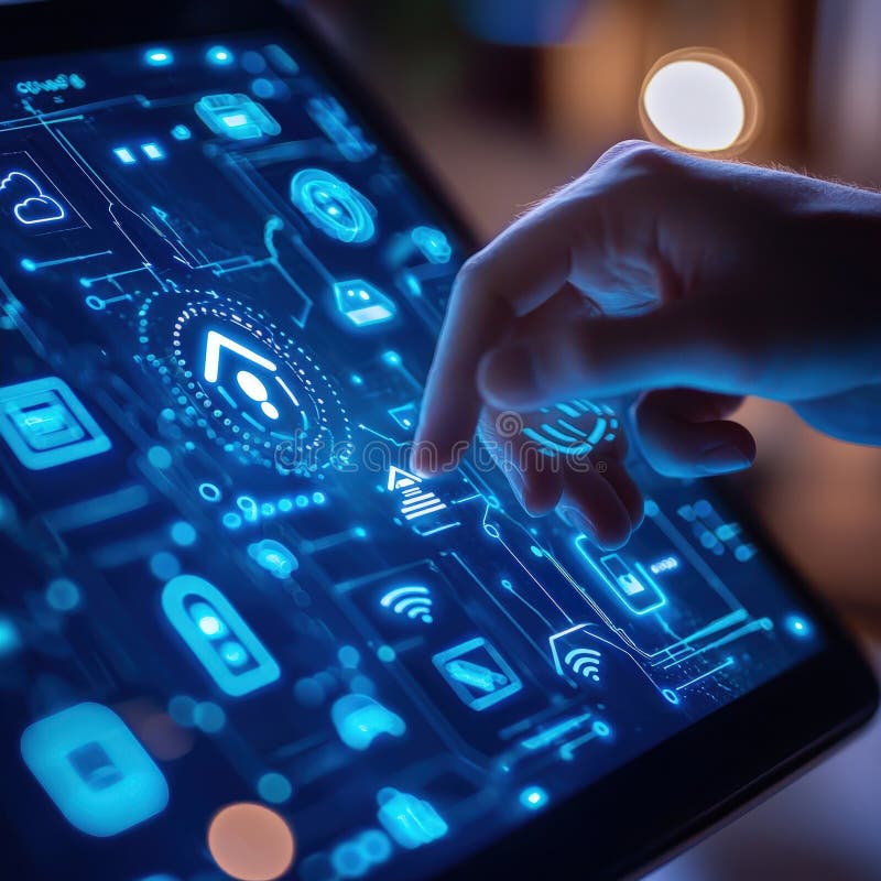 Futuristic Smart Home Technology with Holographic Interface Stock Image ...