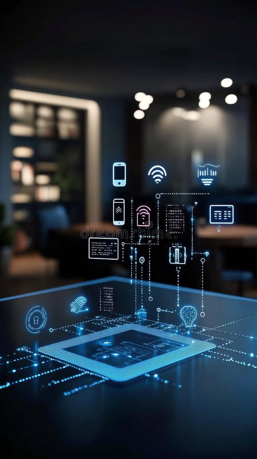 Futuristic Smart Home Technology Visualized on a Digital Grid Map ...