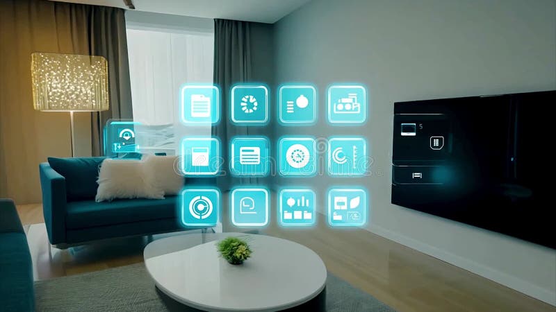 Futuristic Smart Home Touch-screen Control Panel in a Modern Living ...