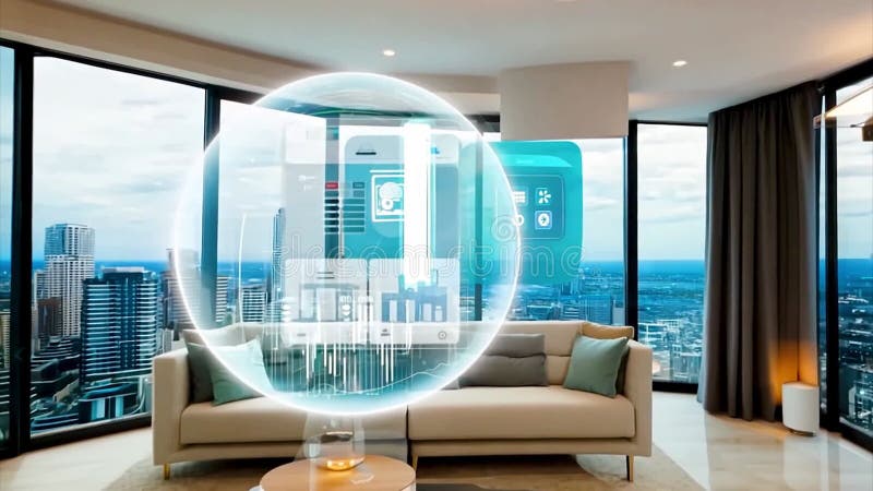 Futuristic Smart Home Touch-screen Control Panel in a Modern Living ...