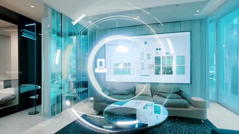 Futuristic Smart Home Touch-screen Control Panel in a Modern Living ...