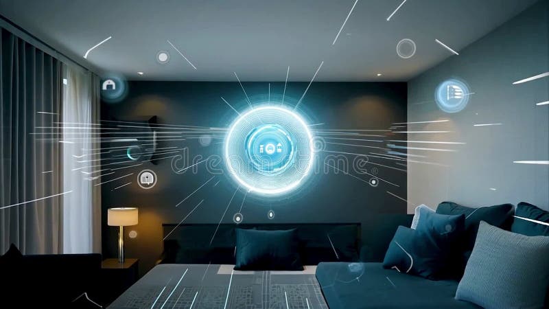 Futuristic Smart Home Touch-screen Control Panel in a Modern Living ...