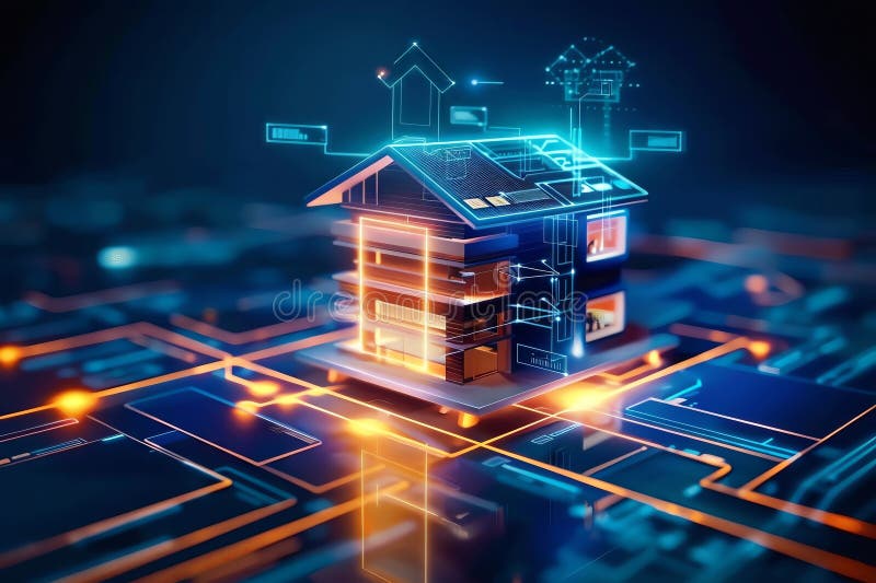 Futuristic Smart House Concept with Glowing Lines Representing ...