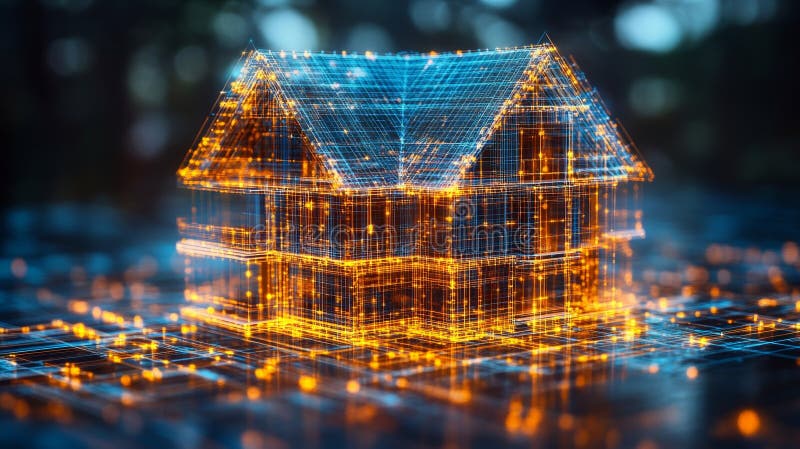 Wireframe House Glowing Lights Stock Photos - Free & Royalty-Free Stock ...