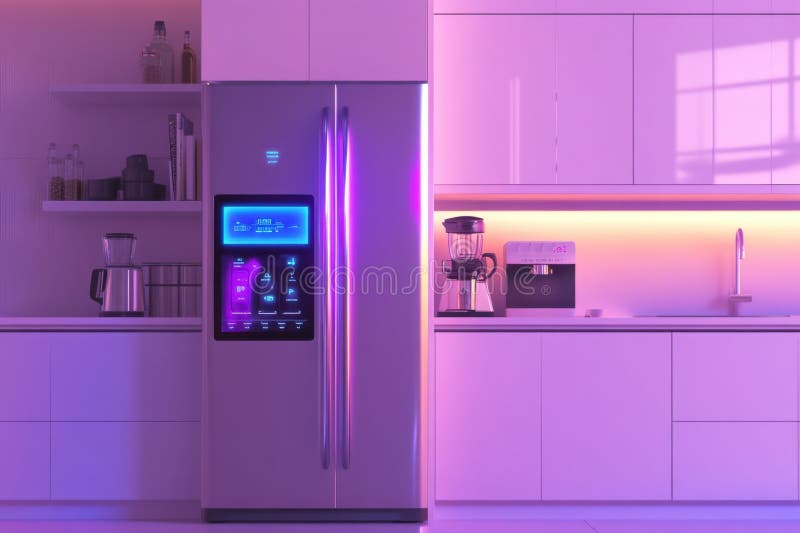 Futuristic Smart Kitchen Design with Purple Lighting, Smart Fridge and ...