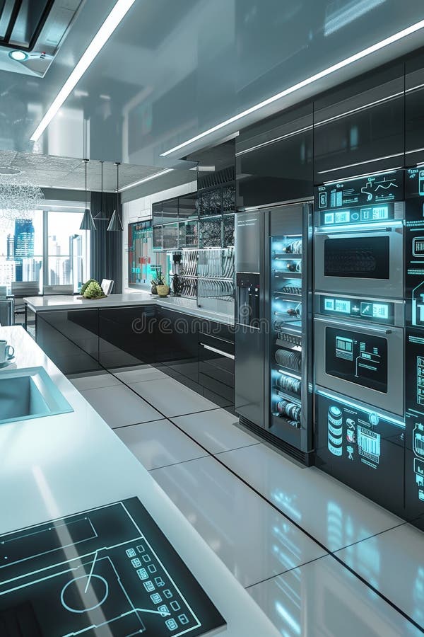 Futuristic Smart Kitchen with Energy Efficient Appliances in Sleek ...