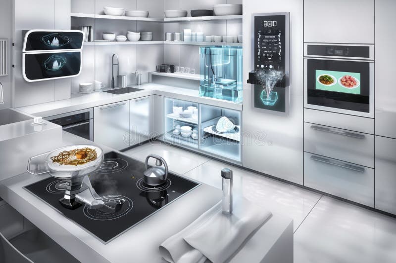 Futuristic Smart Kitchen with High-tech Appliances and Digital ...