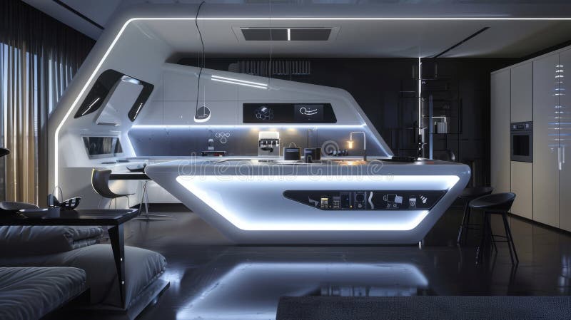 Futuristic Smart Kitchen with Integrated Tech Stock Illustration ...