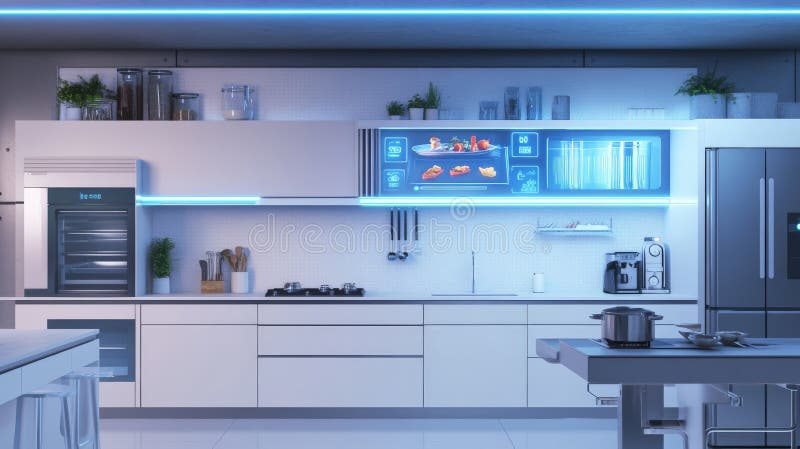 Futuristic Smart Kitchen with Interactive Display and Modern Appliances ...