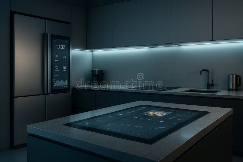 Futuristic Smart Kitchen Interior with High-Tech Appliances Stock Image ...