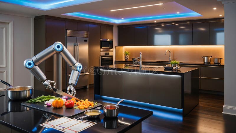 Futuristic Smart Kitchen with Robotic Cooking Arm and Integrated ...