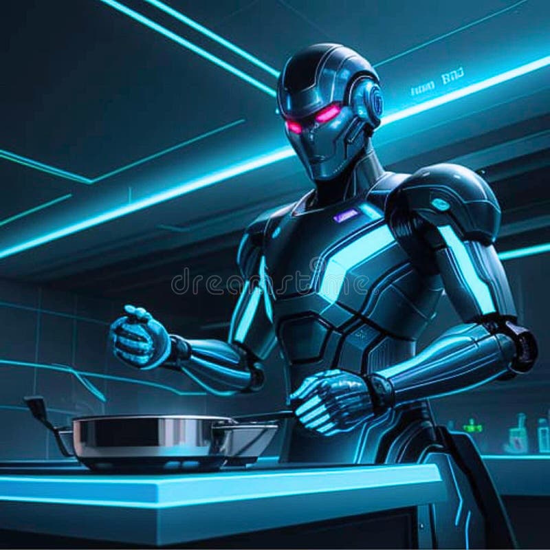 Futuristic Smart Kitchen with Robotic Cooking System Stock Illustration ...