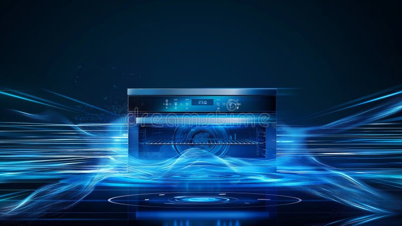 Futuristic Smart Oven with Blue Digital Interface Stock Image - Image ...