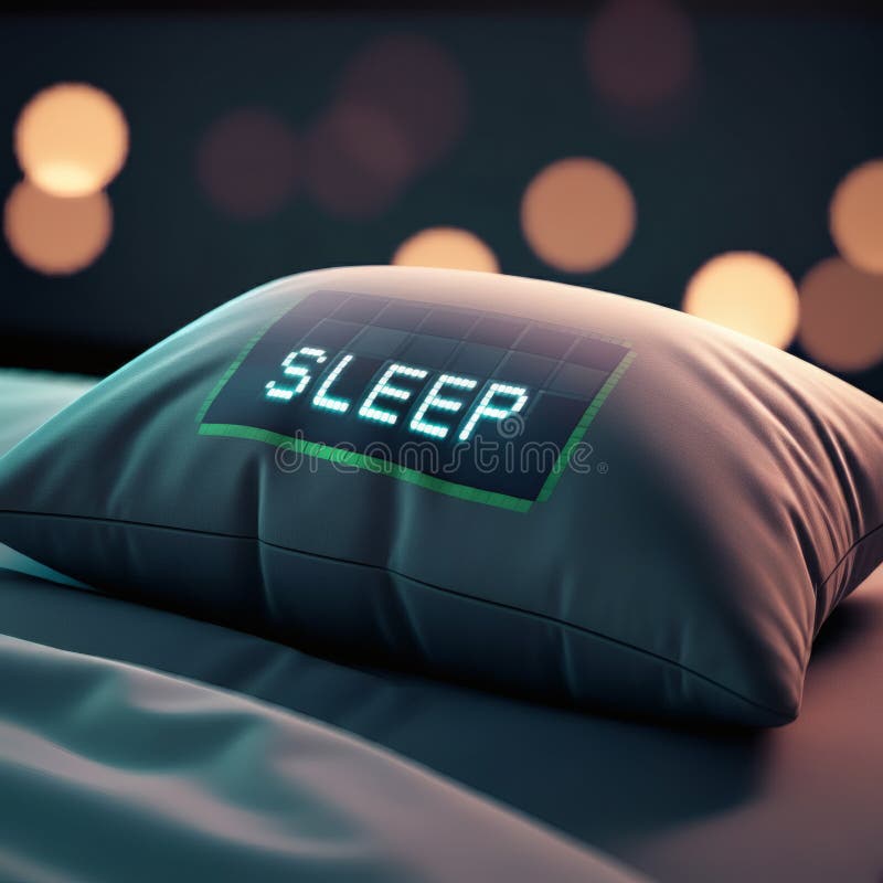 Futuristic Smart Pillow with LED Display Showing Sleep Text Modern ...