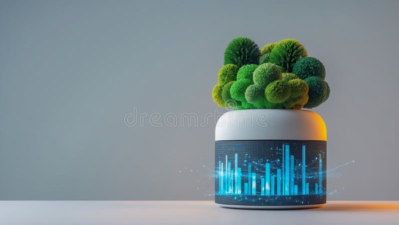 Futuristic Smart Planter with Glowing Digital Interface Stock ...
