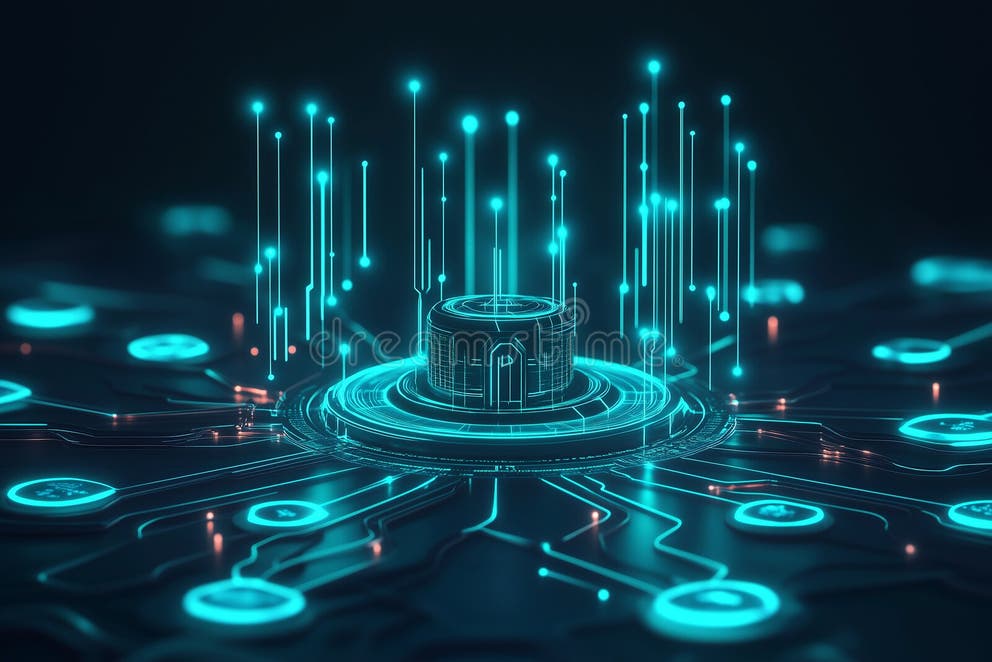 Futuristic Smart Power Grid Icon with Glowing Circuits and Data ...