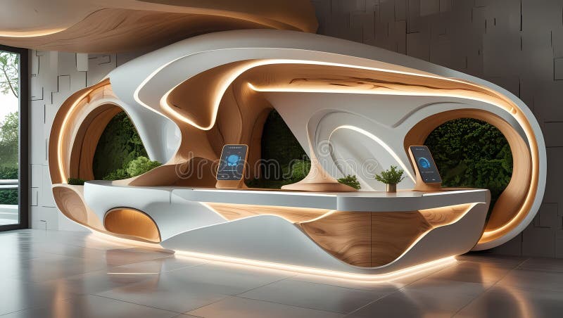 Futuristic Smart Reception Counter with Organic Tech Design and ...
