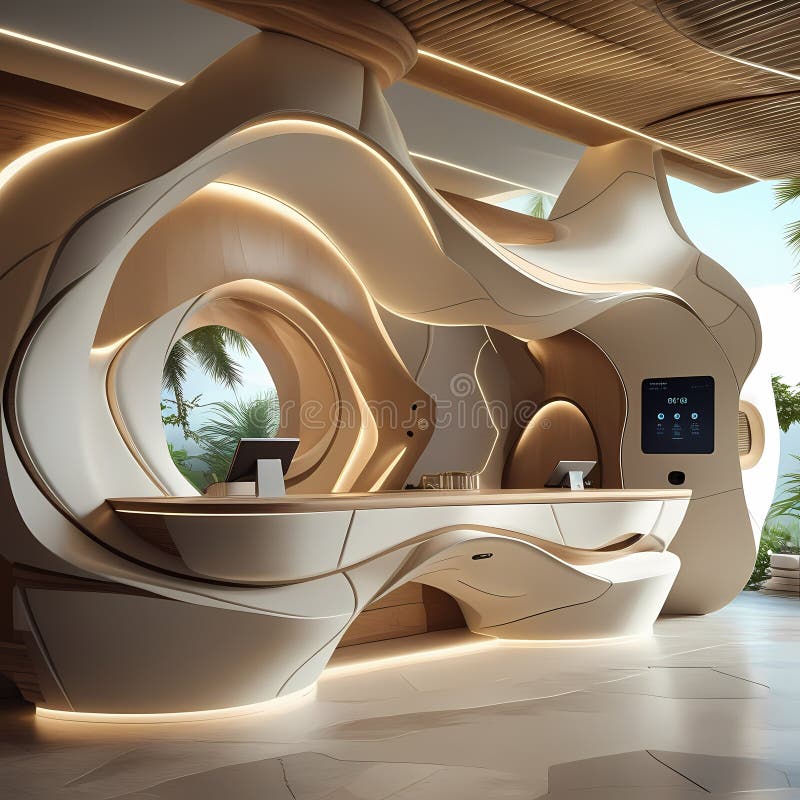 Futuristic Smart Reception Counter with Organic Tech Design and ...
