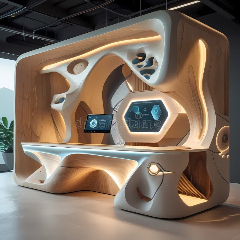 Futuristic Smart Reception Counter with Organic Tech Design and ...