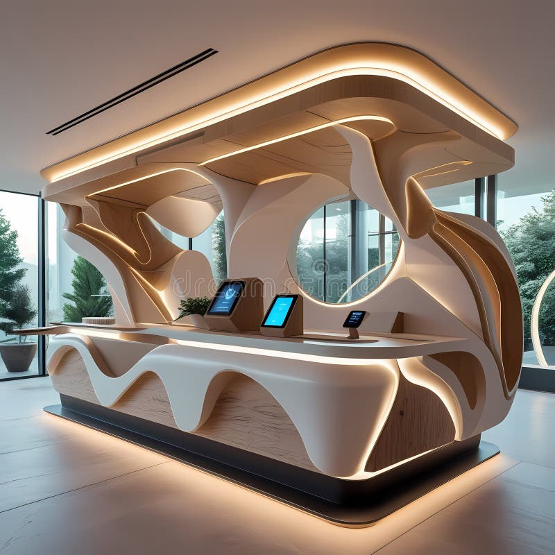 Futuristic Smart Reception Counter with Organic Tech Design and ...