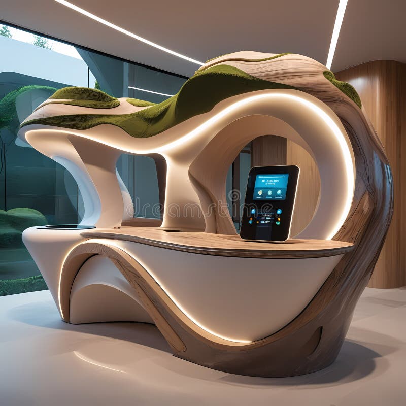 Futuristic Smart Reception Counter with Organic Tech Design and ...