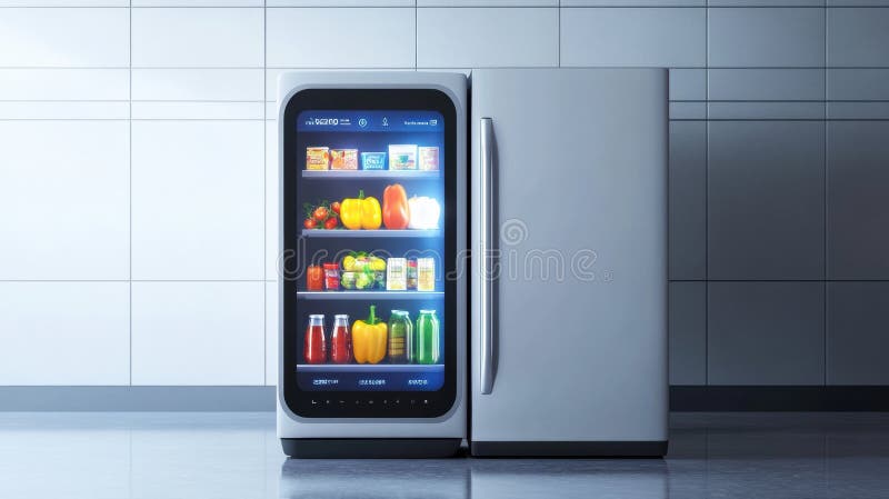 Futuristic Smart Refrigerator with Built-in Grocery Order Screen in a ...