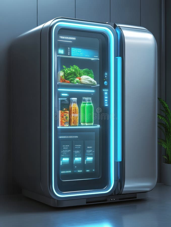 Futuristic Smart Refrigerator with Built-in Grocery Order Screen in ...